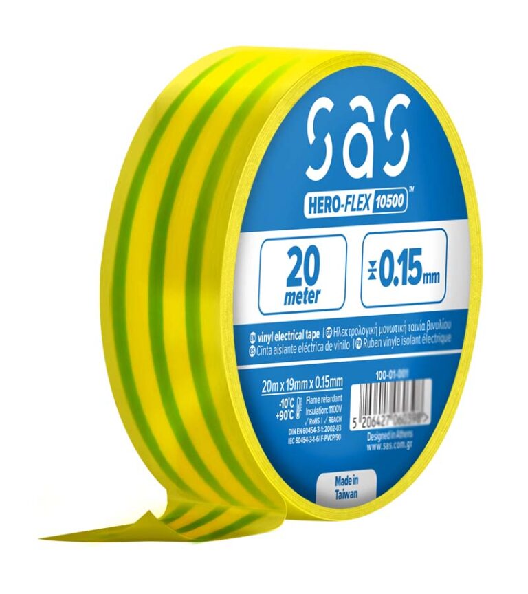 'HERO-FLEX 10500' vinyl electrical tape - Yellow/Green - sas